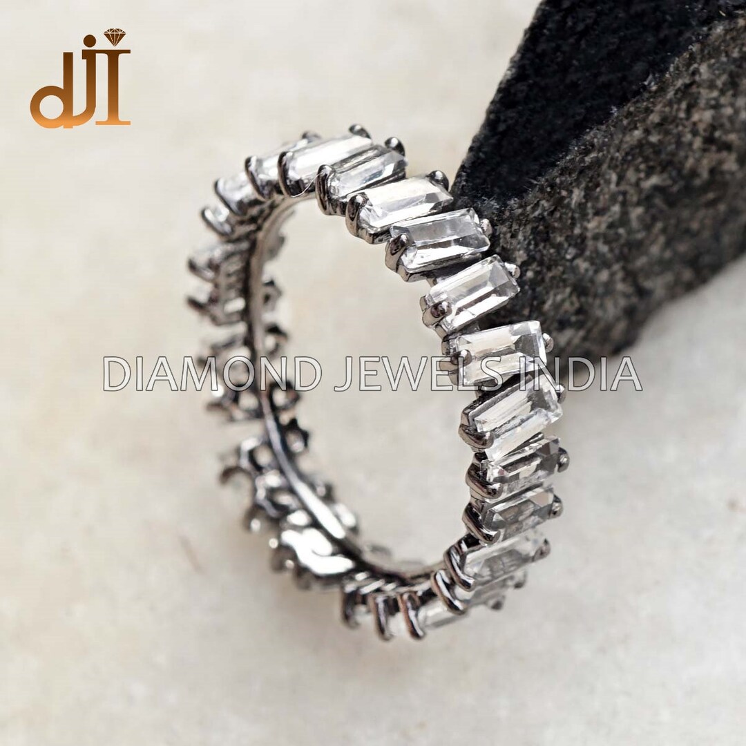 Prong Set White Topaz Gemstone Oxidado 925 Plata Hecho a mano Full ...