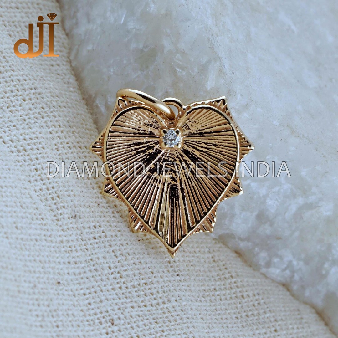 14k Gold Diamond Heart Pendant: Sunrays Charm Jewelry - Etsy
