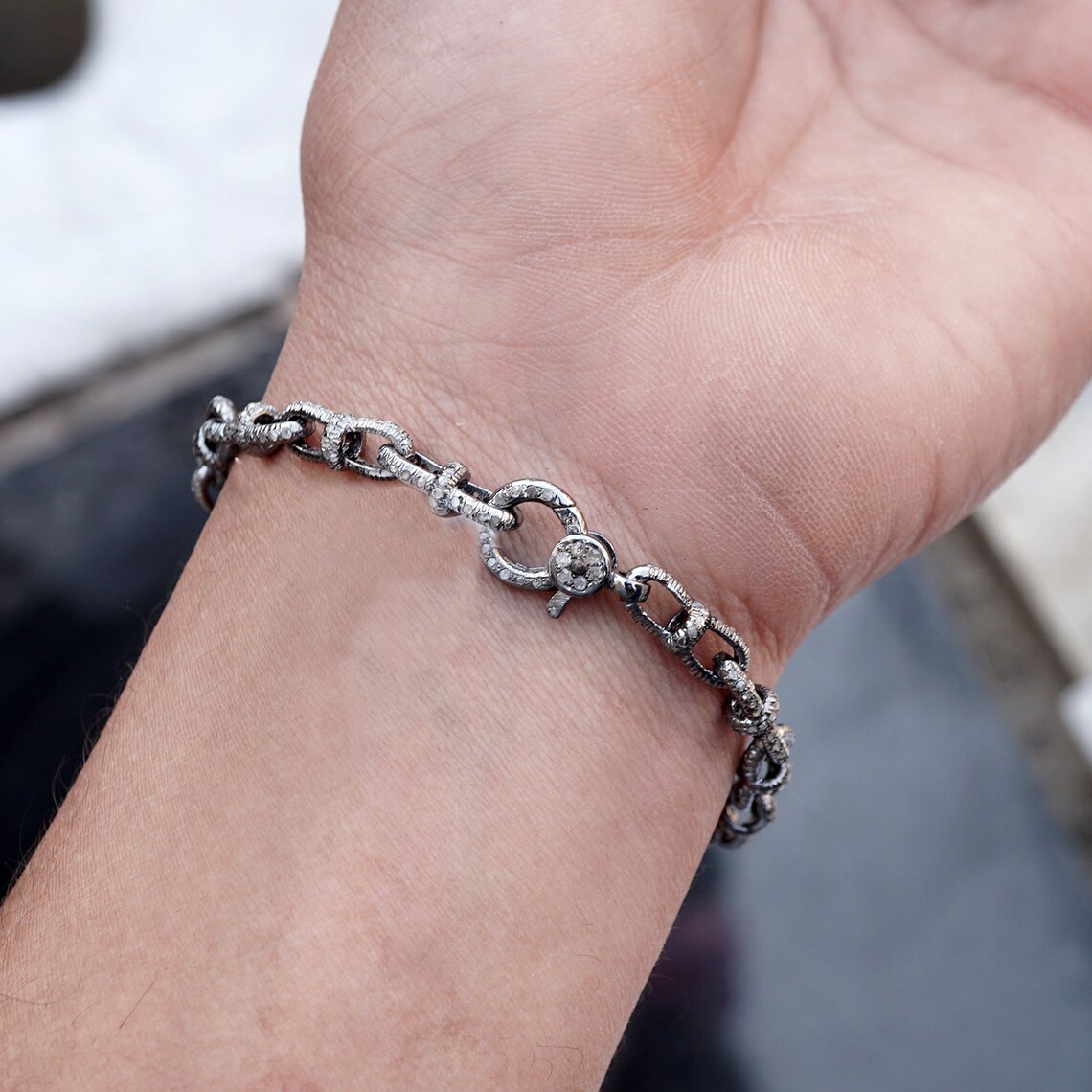 Pave Diamond Link Chain 925 Silver Handmade Bracelet Jewelry | Etsy