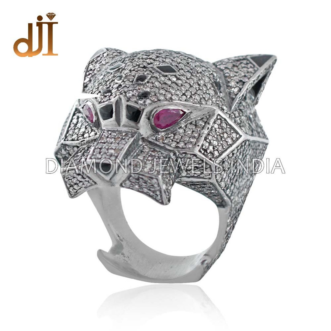 Ruby Eye Pave Diamond Panther Head 925 Silver Ring - Etsy