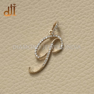 Solid 14k Yellow Gold Pave Diamond Initial P Handmade Alphabet Charm ...