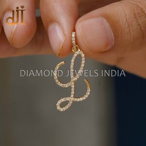 Solid 14k Gold Pave Diamond Initial L Pendant Alphabet Charm Pendant L ...
