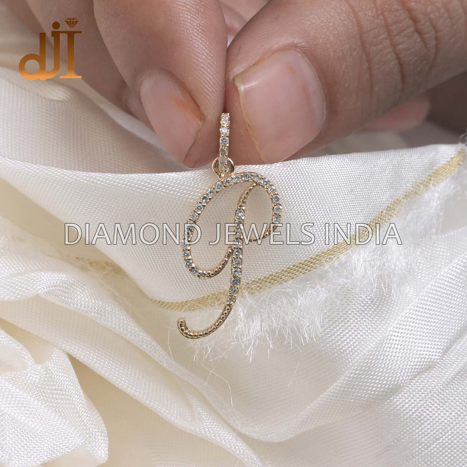 Natural Pave Diamond Cursive Initial P Charm 14k White Gold Pendant ...