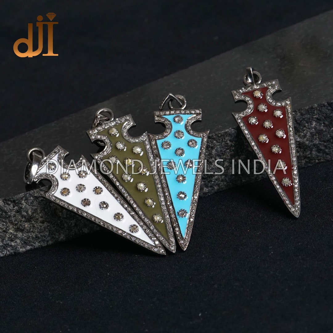Pave Diamond Enamel Arrowhead Pendant: Oxidized 925 Silver Necklace - Etsy
