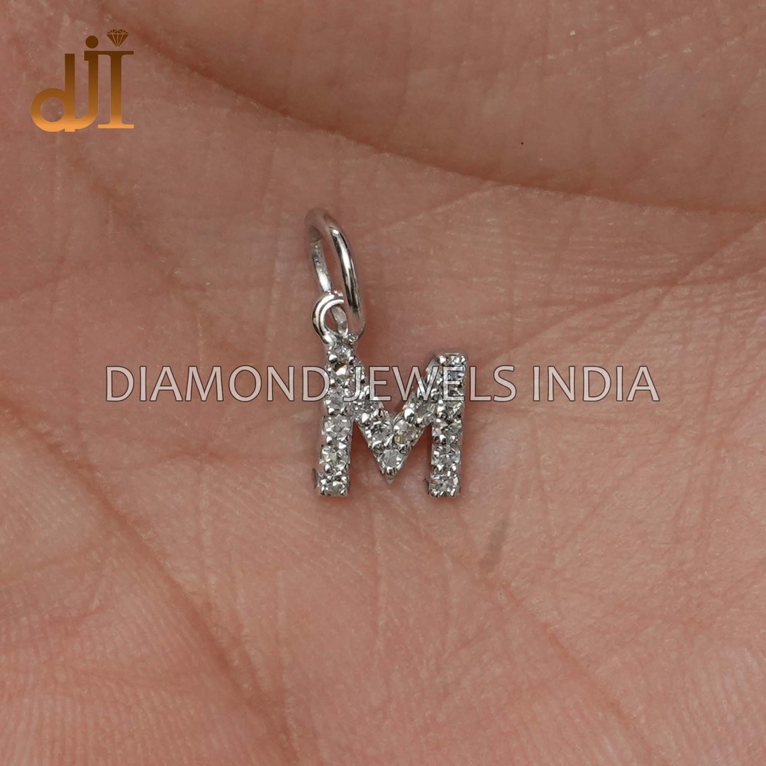14k White Gold Pave Diamond Letter M Pendant: Initial Charm Necklace - Etsy