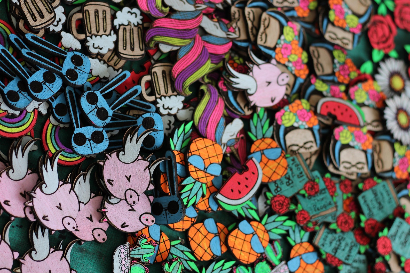 Pineapple Wooden Brooch/hand Painted Fun Tropical Fruit Brooch/cool ...