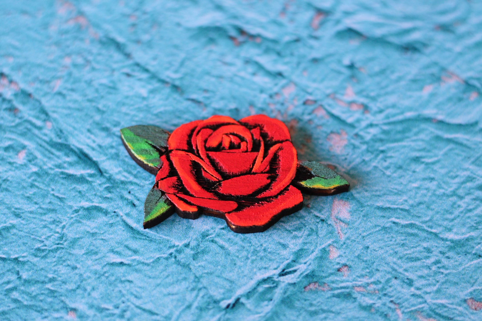 RED ROSE Brooch/wooden Flower Brooch/ Large Flower Statement Brooch ...