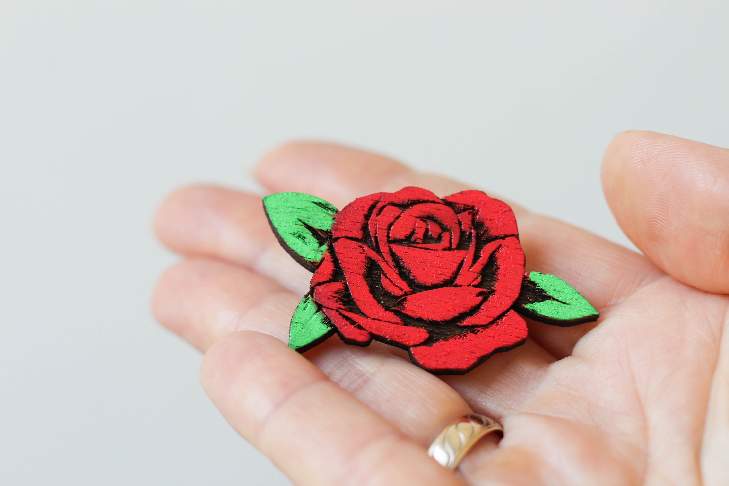 RED ROSE Brooch/wooden Flower Brooch/ Large Flower Statement Brooch ...