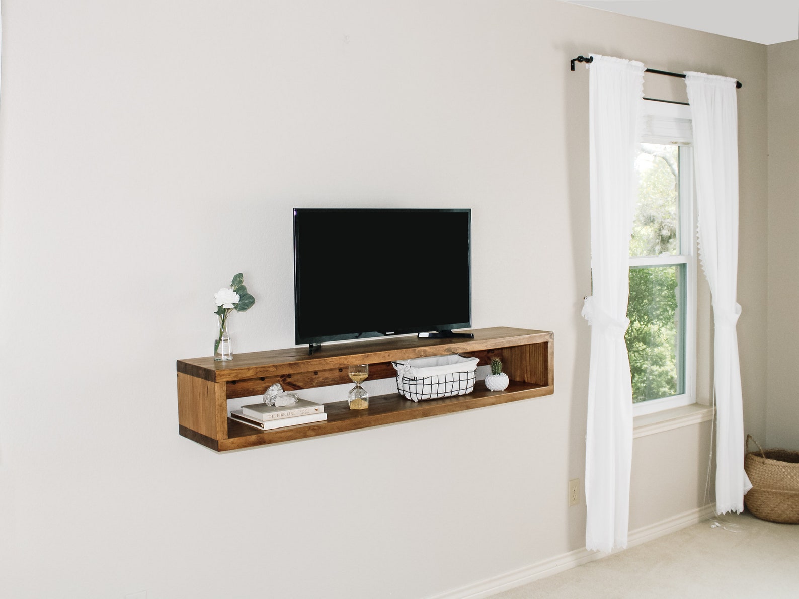 FLOATING TV TABLE Solid Wood Console Stand Wall Mounted - Etsy