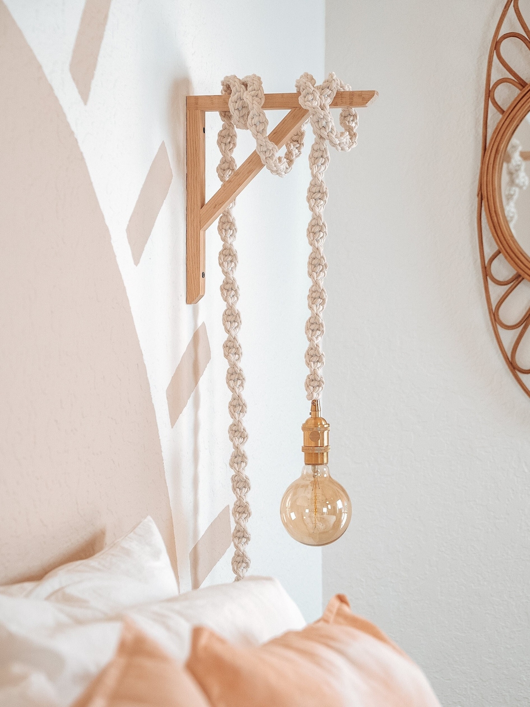 MACRAME HANGING LAMP - Pendant Rope Light - Hanging Rope Lamp - Macrame ...