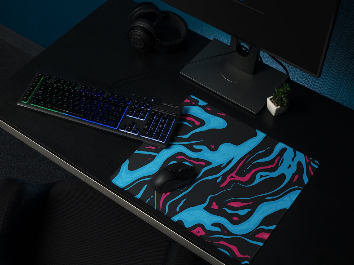 Abstract Liquid Fluid Desk Mat Splash Paint Blue Pink Gaming - Etsy