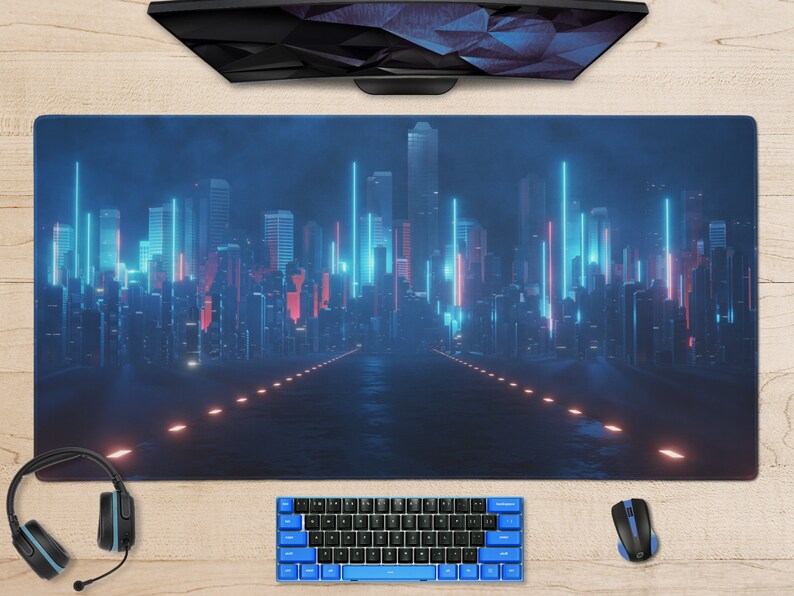 Cyberpunk City Street Sci-fi Desk Mat Futuristic Skyline - Etsy