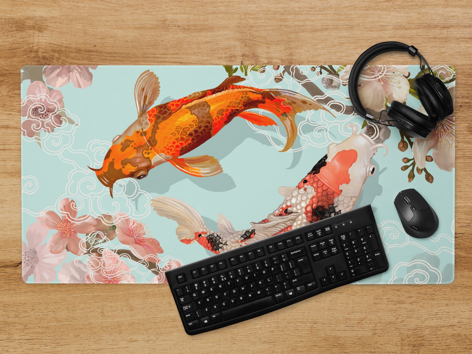 Japanese Koi Fish Pond Desk Mat Cherry Blossom Carp Sakura - Etsy