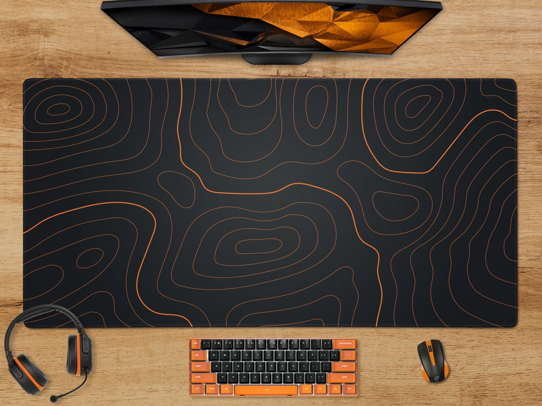 Topographic Abstract Desk Mat, Orange Geographic Map Gaming Large Mouse ...