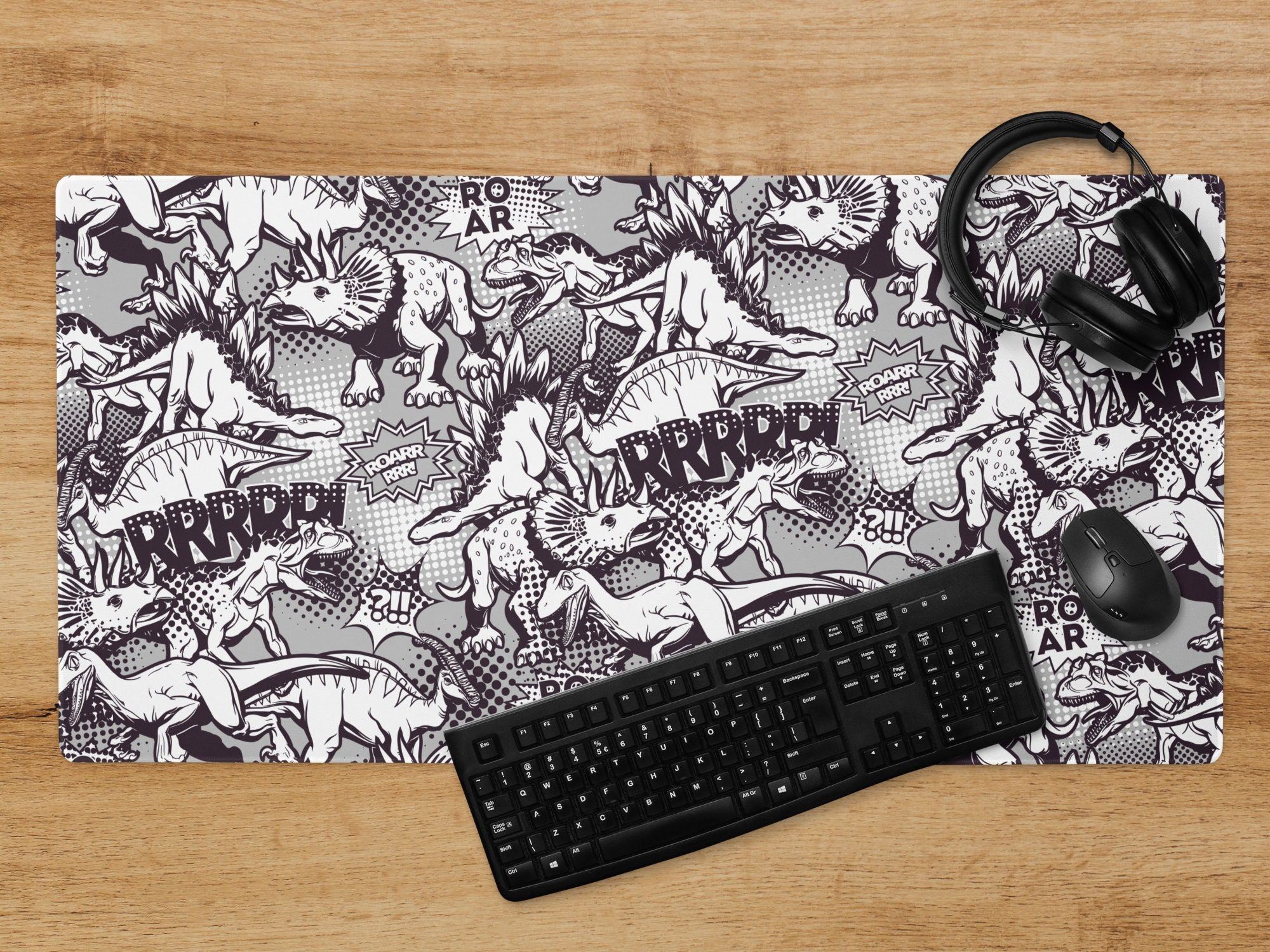 Dinosaur Comic Desk Mat Prehistoric Stegosaur Triceratops - Etsy