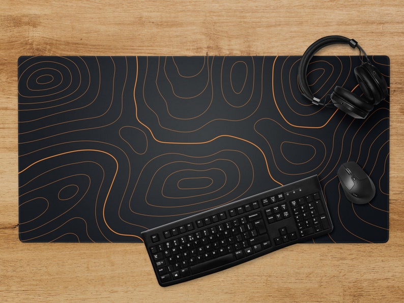 Topographic Abstract Desk Mat Orange Geographic Map Gaming - Etsy