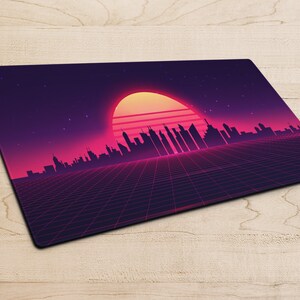 Vaporwave Skyline Retro 80s 90s Desk Mat, Purple Pink Neon Gaming Large ...