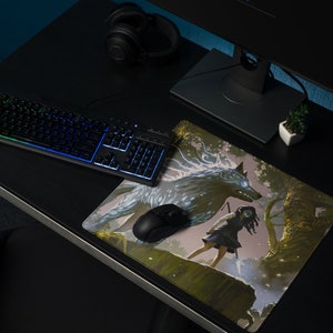 Fantasy Wolf Girl Desk Mat, Magic Forest Adventure Nature Aesthetic ...