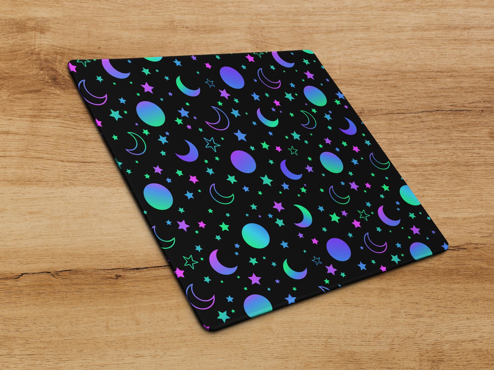 Pastel Goth Moon and Stars Desk Mat Neon Witchy Black Gaming - Etsy