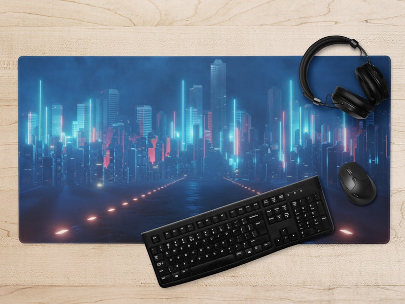 Cyberpunk City Street Sci-fi Desk Mat Futuristic Skyline - Etsy