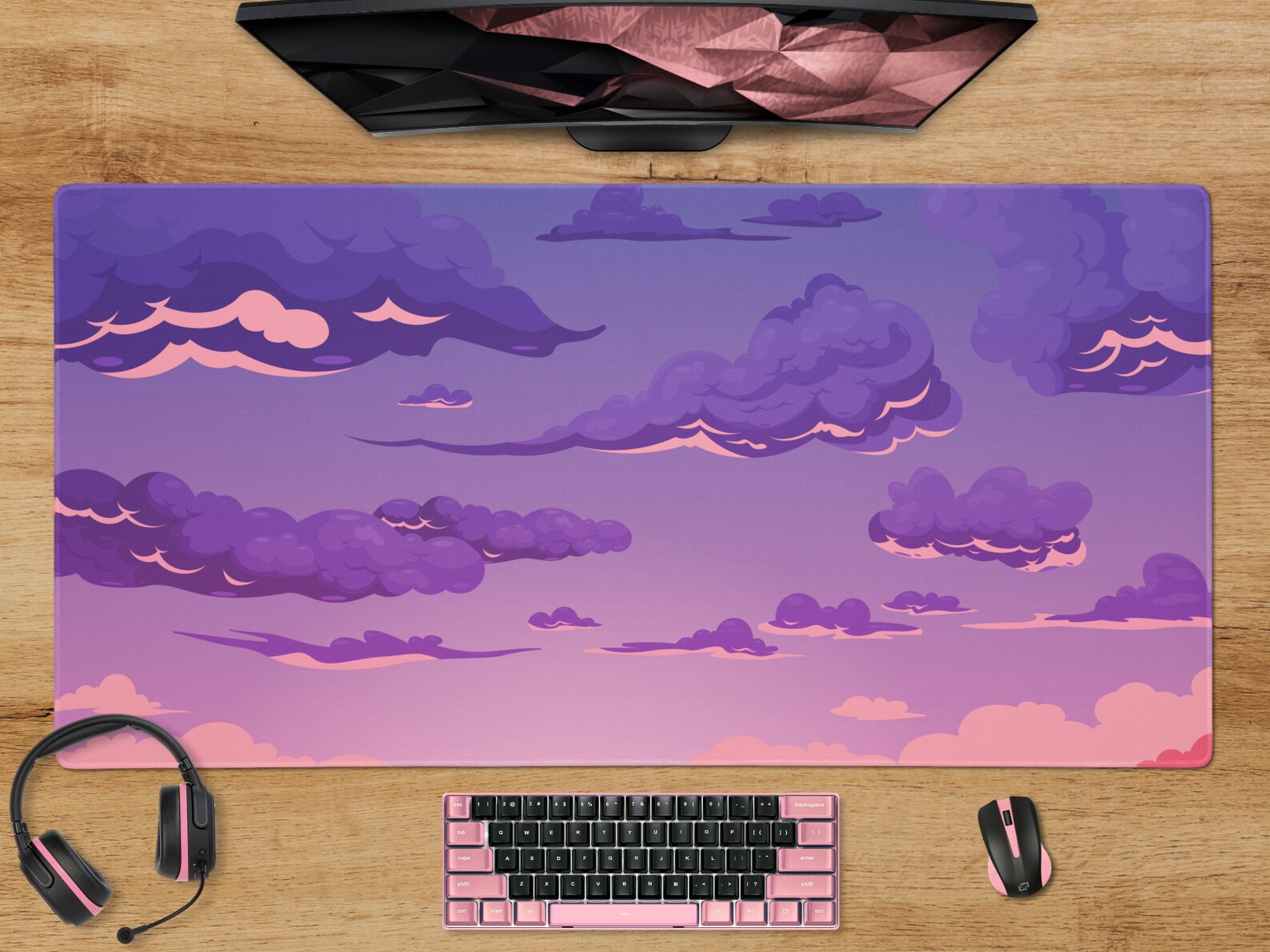 Anime Lo-fi Aesthetic Cloudy Sky Desk Mat Purple Pink Gaming - Etsy