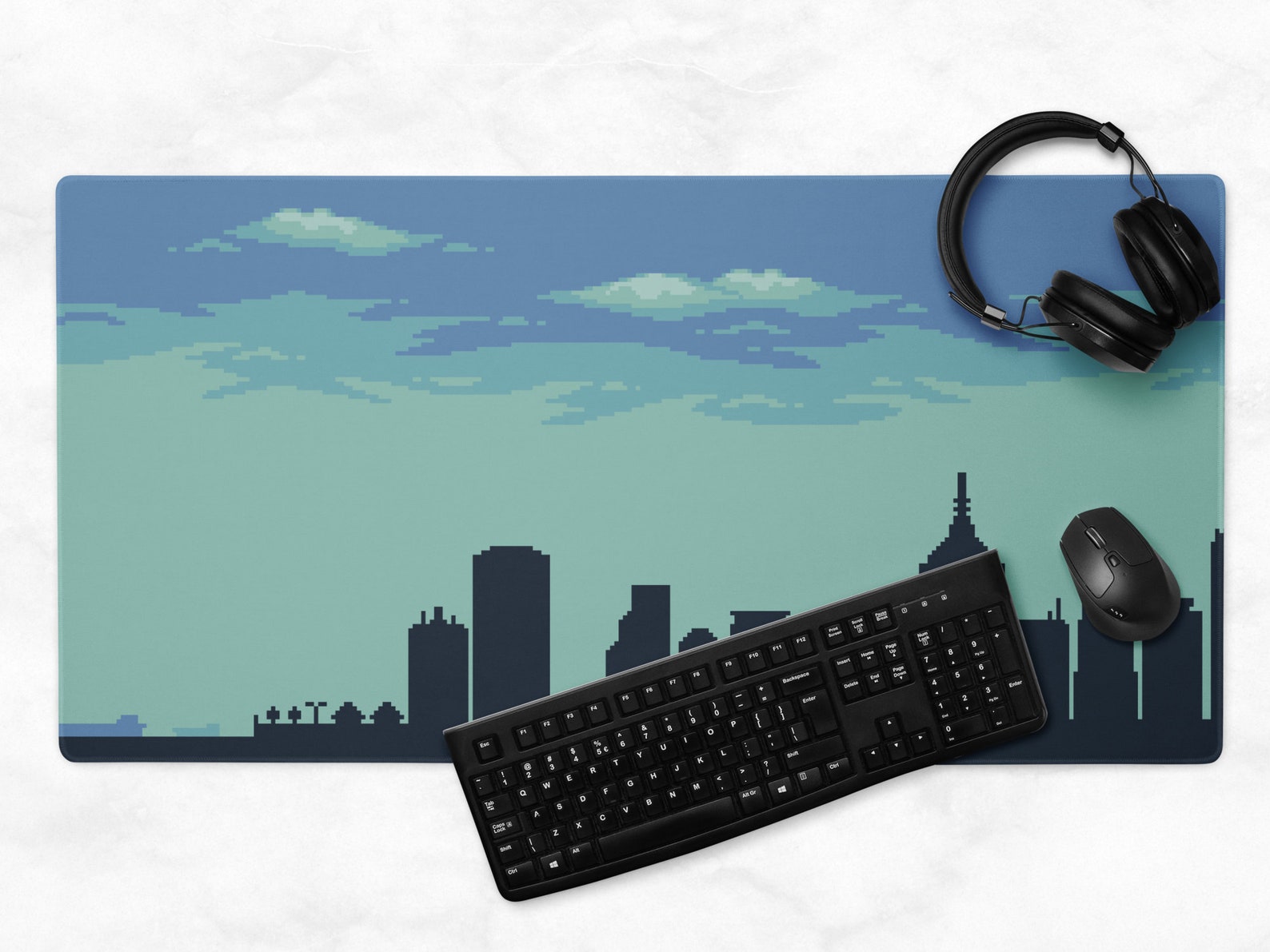 Lofi 8 Bit Retro City Skyline Pixel Art Cityscape Blue Desk - Etsy
