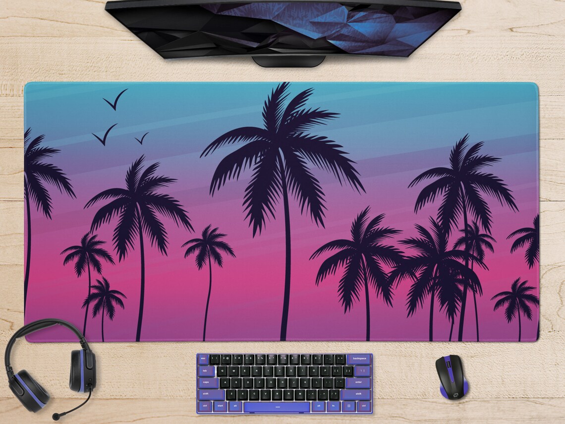 Palm Trees Sunset Desk Mat Miami Beach Blue Pink Summer - Etsy