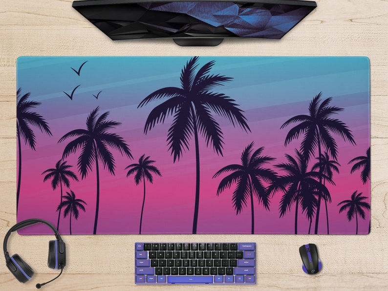 Palm Trees Sunset Desk Mat Miami Beach Blue Pink Summer - Etsy