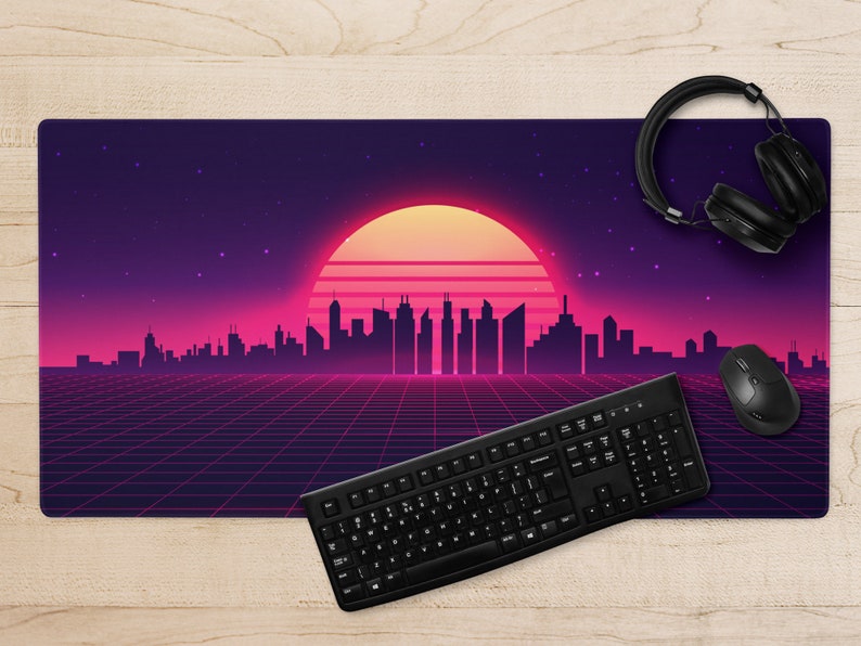 Vaporwave Skyline Retro 80s 90s Desk Mat Purple Pink Neon - Etsy