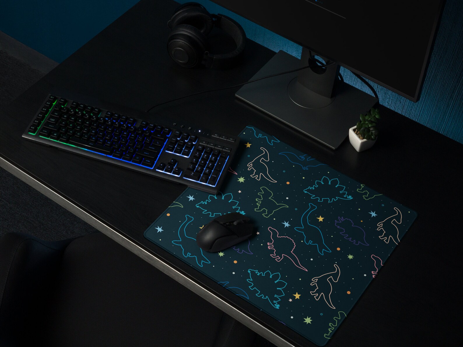 Dinosaur Outline Desk Mat Stars Night Sky Prehistoric Stego - Etsy