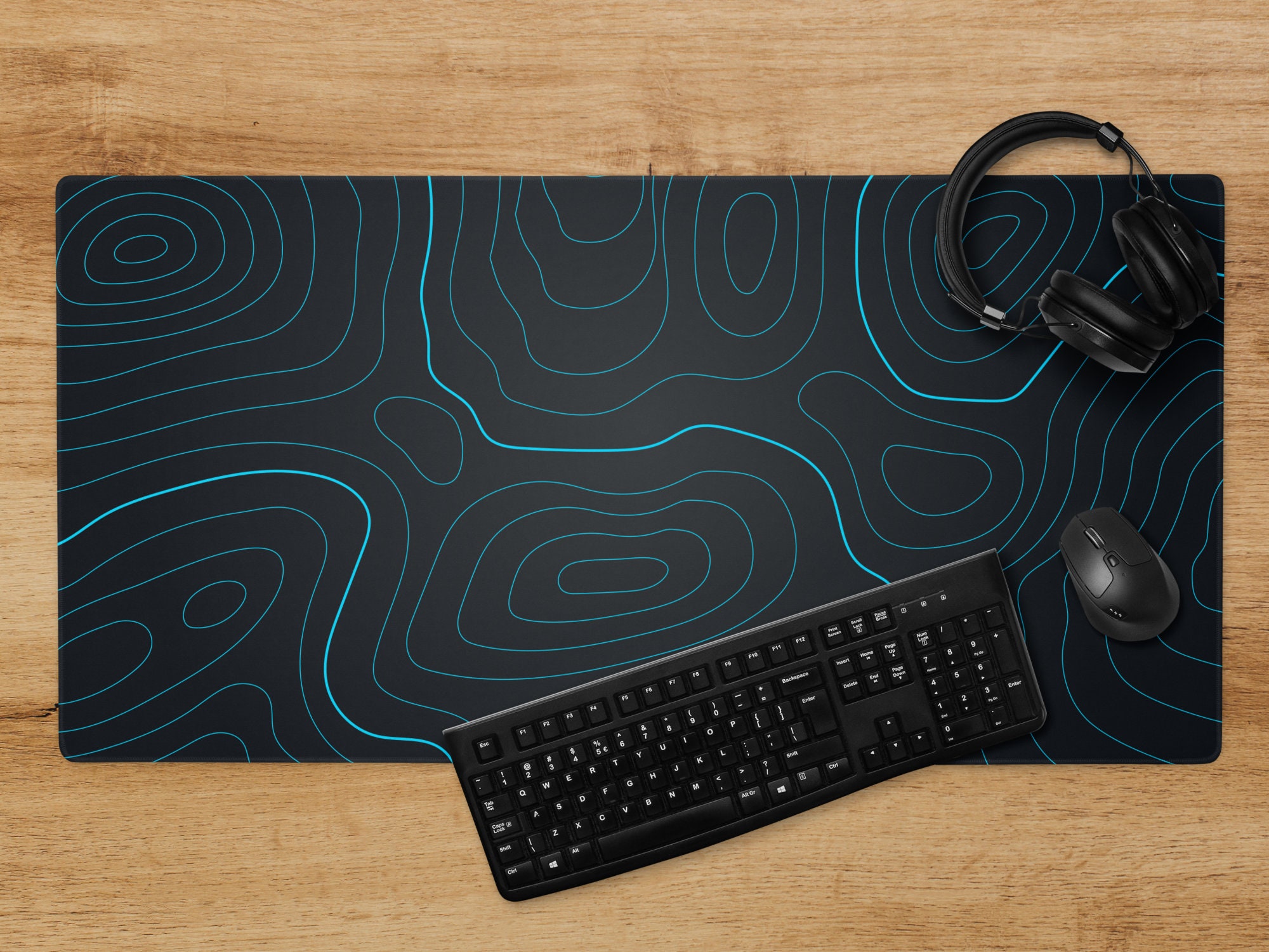 Topographic Abstract Desk Mat Blue Geographic Map Gaming - Etsy