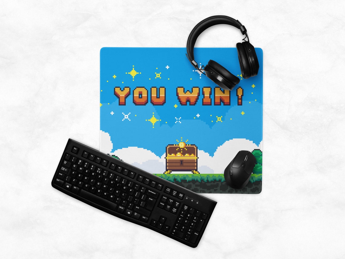 8-bit Retro Pixel Arcade You Win Desk Mat Gaming Large Mouse - Etsy