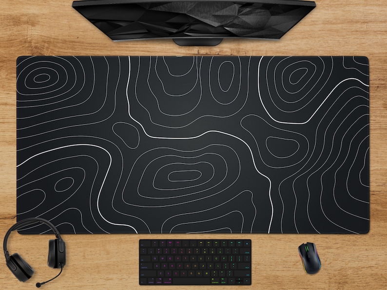 Topographic Abstract Desk Mat White Lines Geographic Map - Etsy