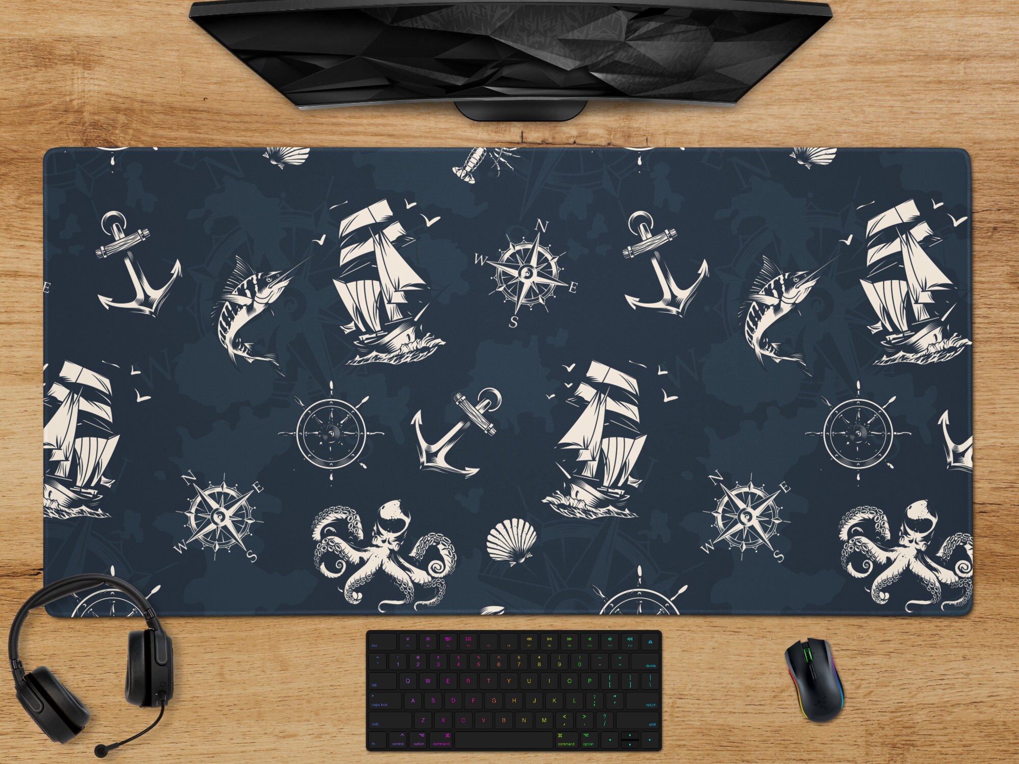 Pirate Ship Treasure Map Sailor Desk Mat Blue Nautical Boat - Etsy UK