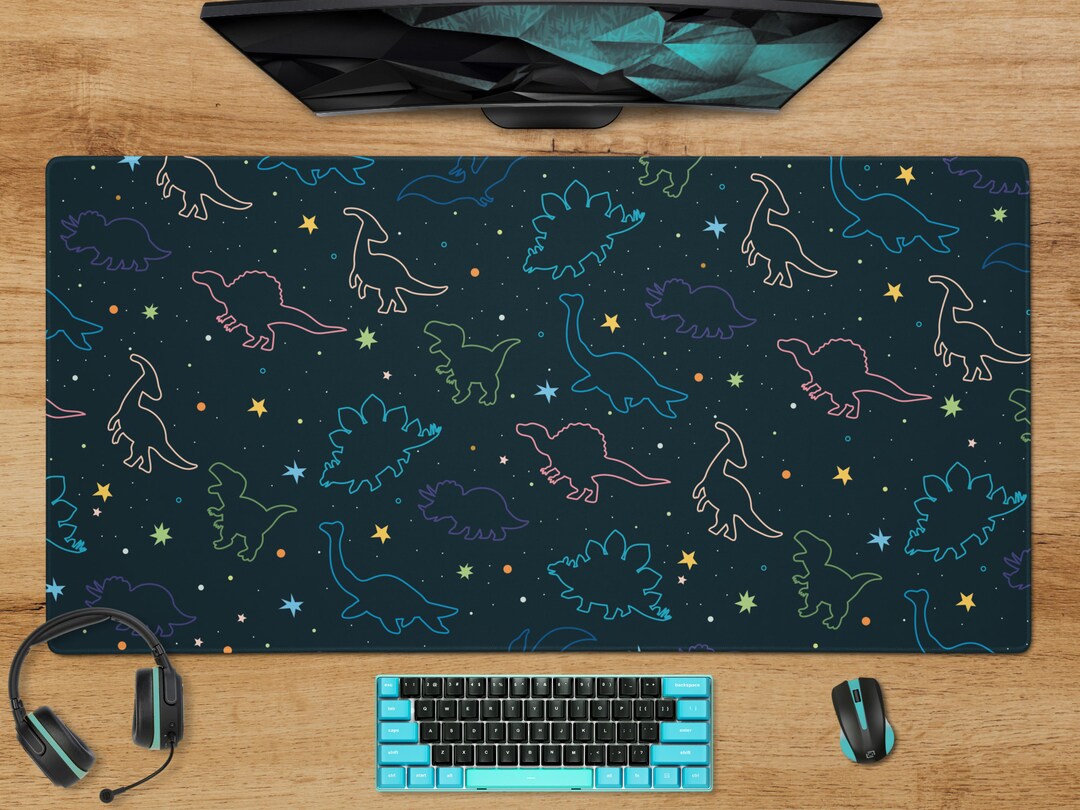 Dinosaur Outline Desk Mat, Stars Night Sky Prehistoric Stego Plesiosaur ...