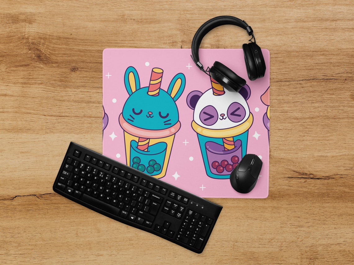 Kawaii Cute Animal Bubble Tea Desk Mat Boba Pink Gaming Large - Etsy