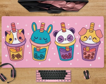 Bubble Milk Tea Desk Mat, Cute Boba Tea Mouse Pad, Dreamy Light Pink ...