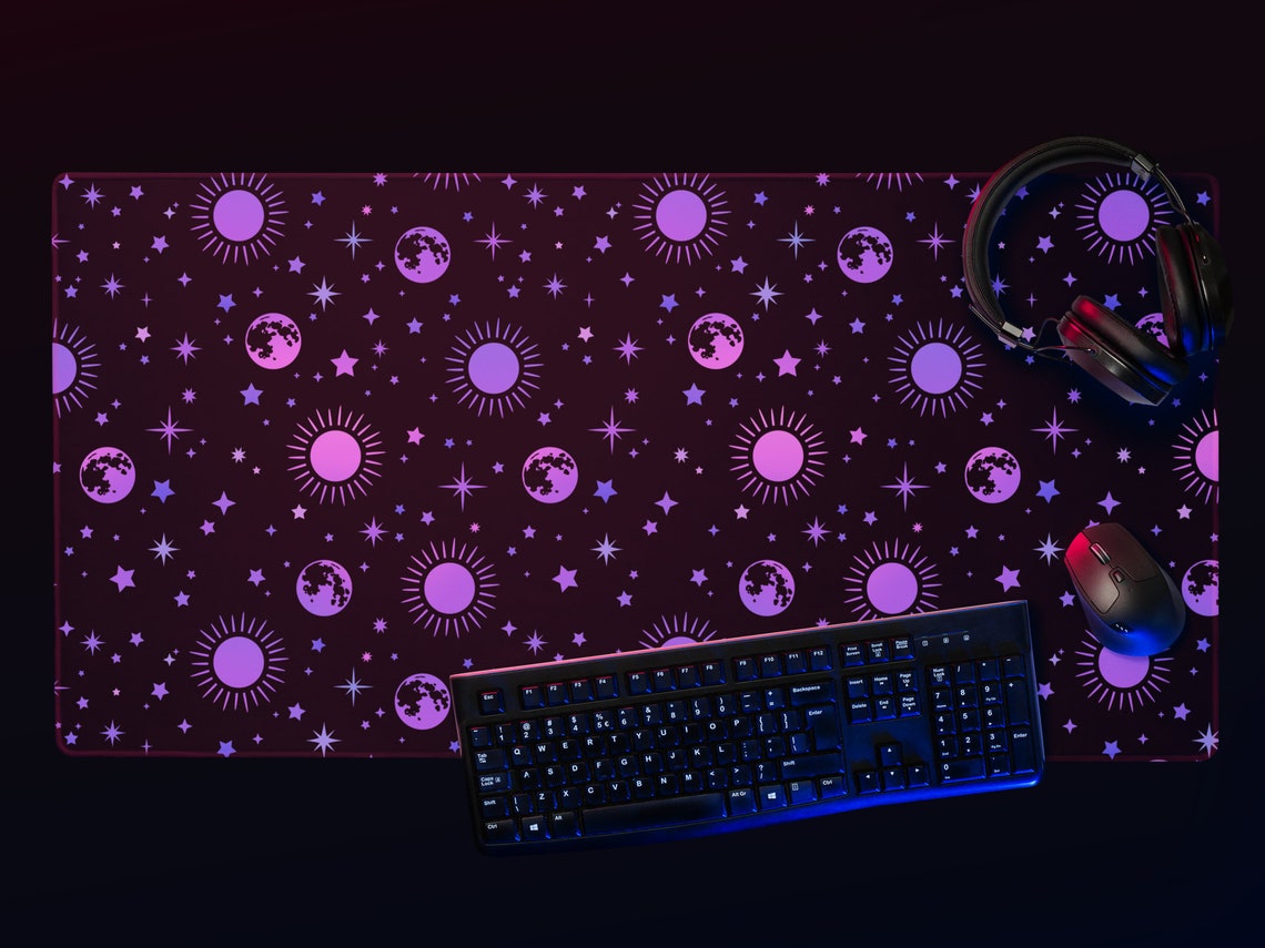 Pastel Neon Witchy Sun Stars Desk Mat Purple Astral Black - Etsy