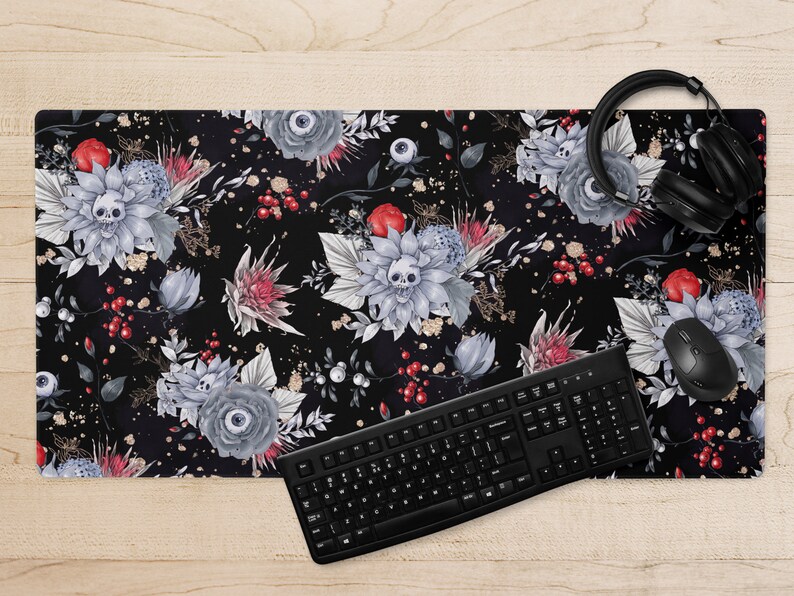 Goth Floral Skull Halloween Desk Mat Eyeball Flower Black - Etsy