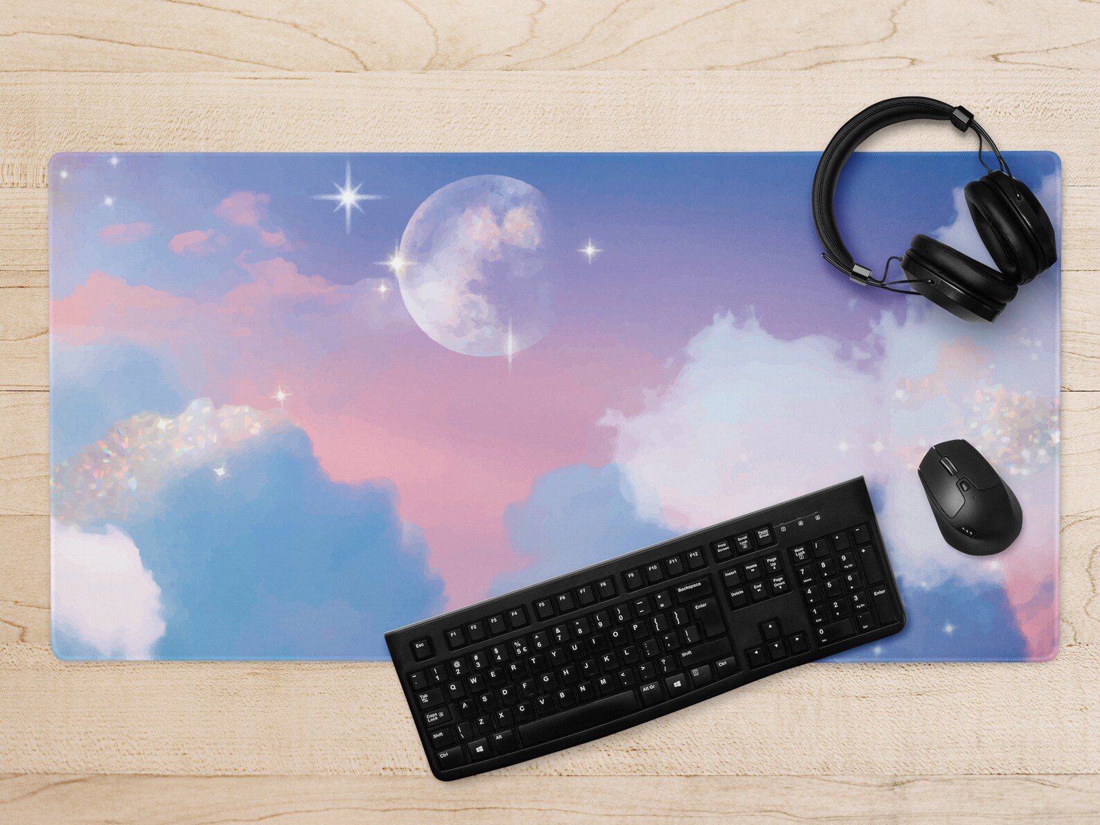 Pastel Clouds Dreamy Moon Desk Mat Aesthetic Cute Purple Pink - Etsy