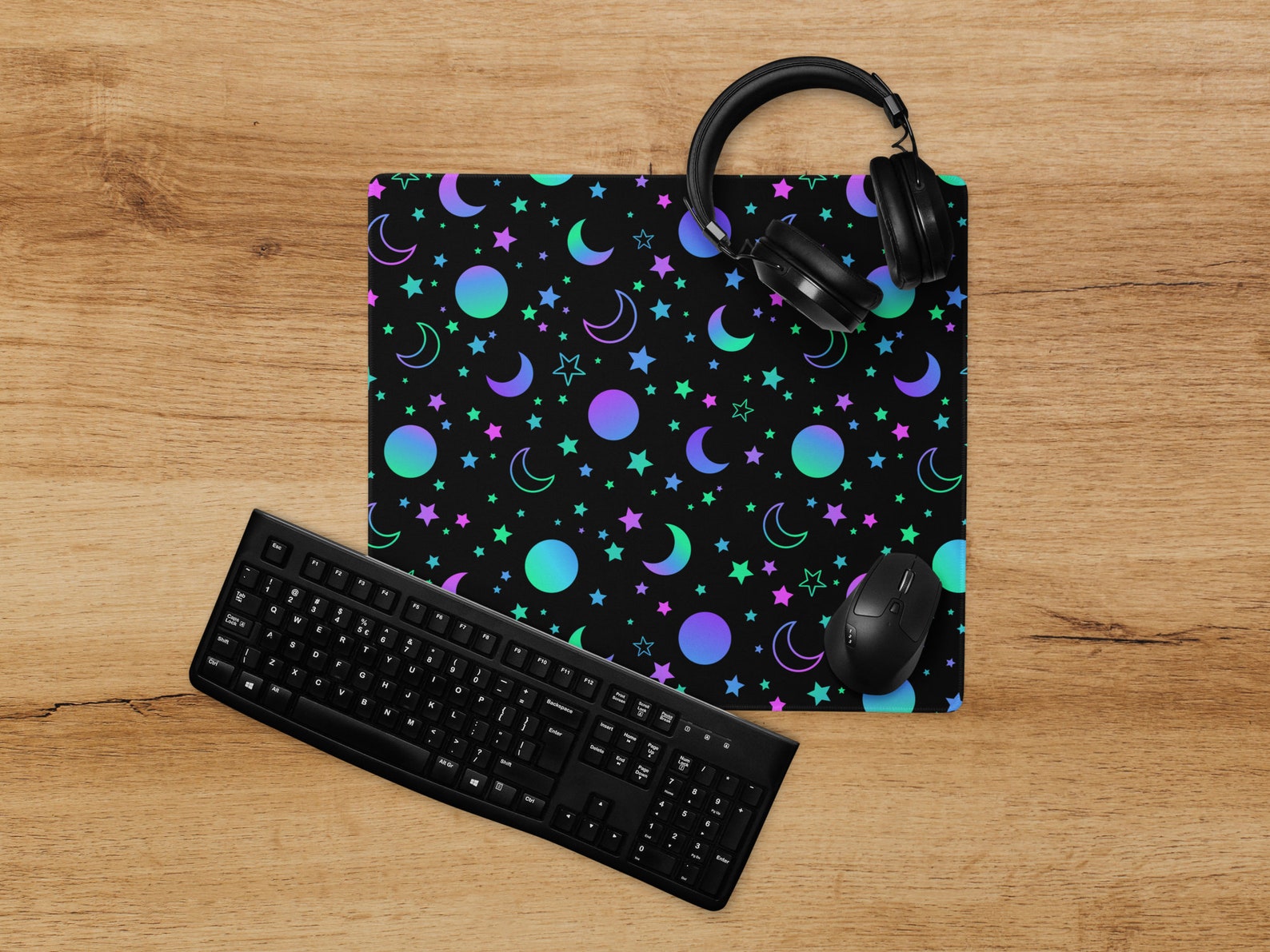 Pastel Goth Moon and Stars Desk Mat Neon Witchy Black Gaming - Etsy