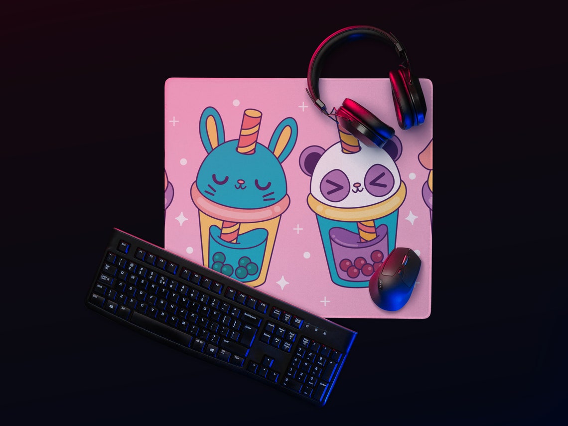 Kawaii Cute Animal Bubble Tea Desk Mat Boba Pink Gaming Large - Etsy