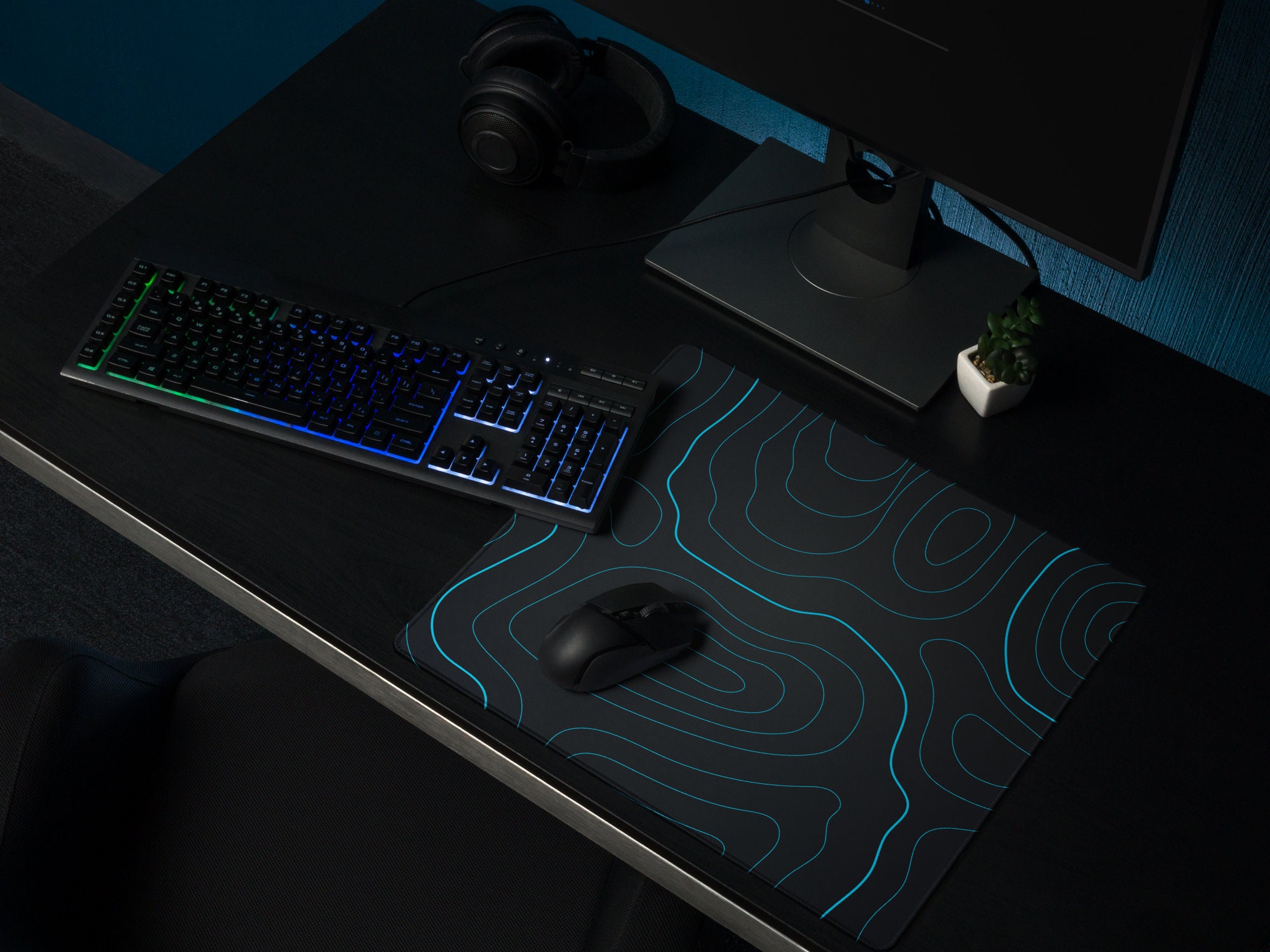 Topographic Abstract Desk Mat Blue Geographic Map Gaming - Etsy