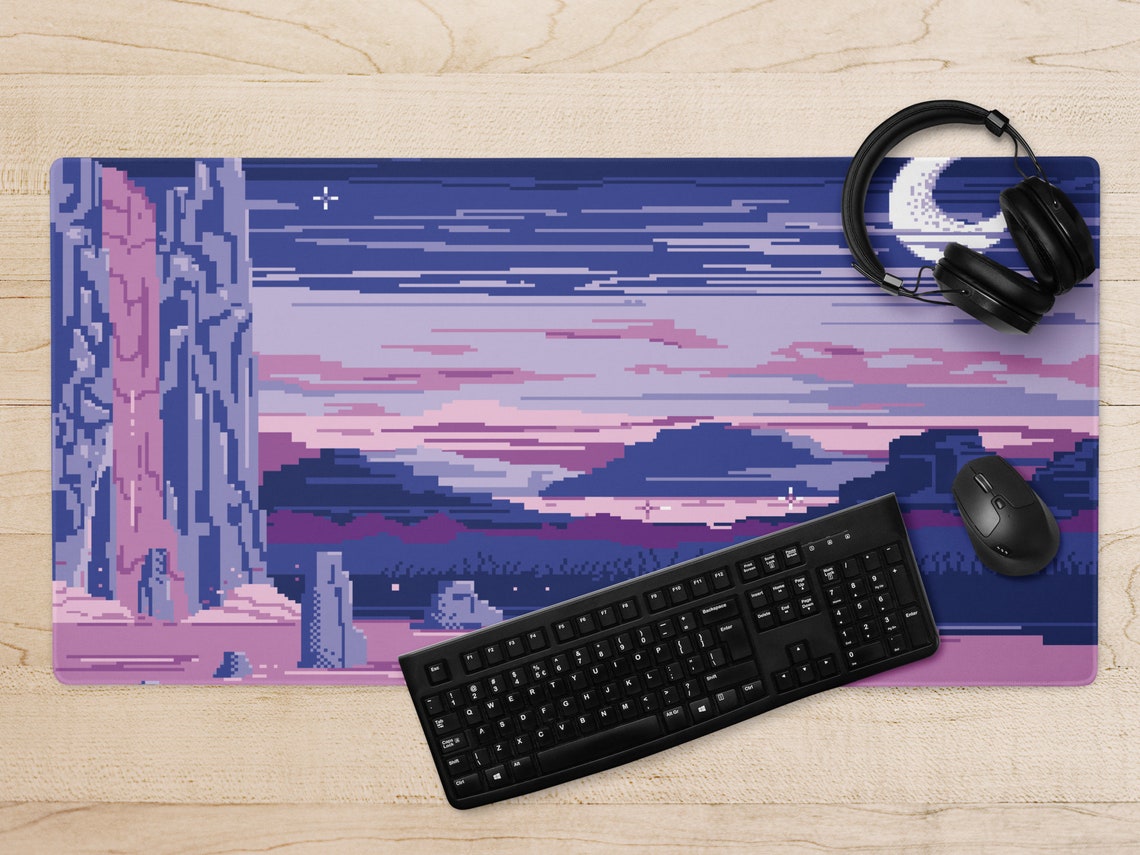 Pixel Art Lo-fi Aesthetic Landscape Desk Mat Purple Pink - Etsy