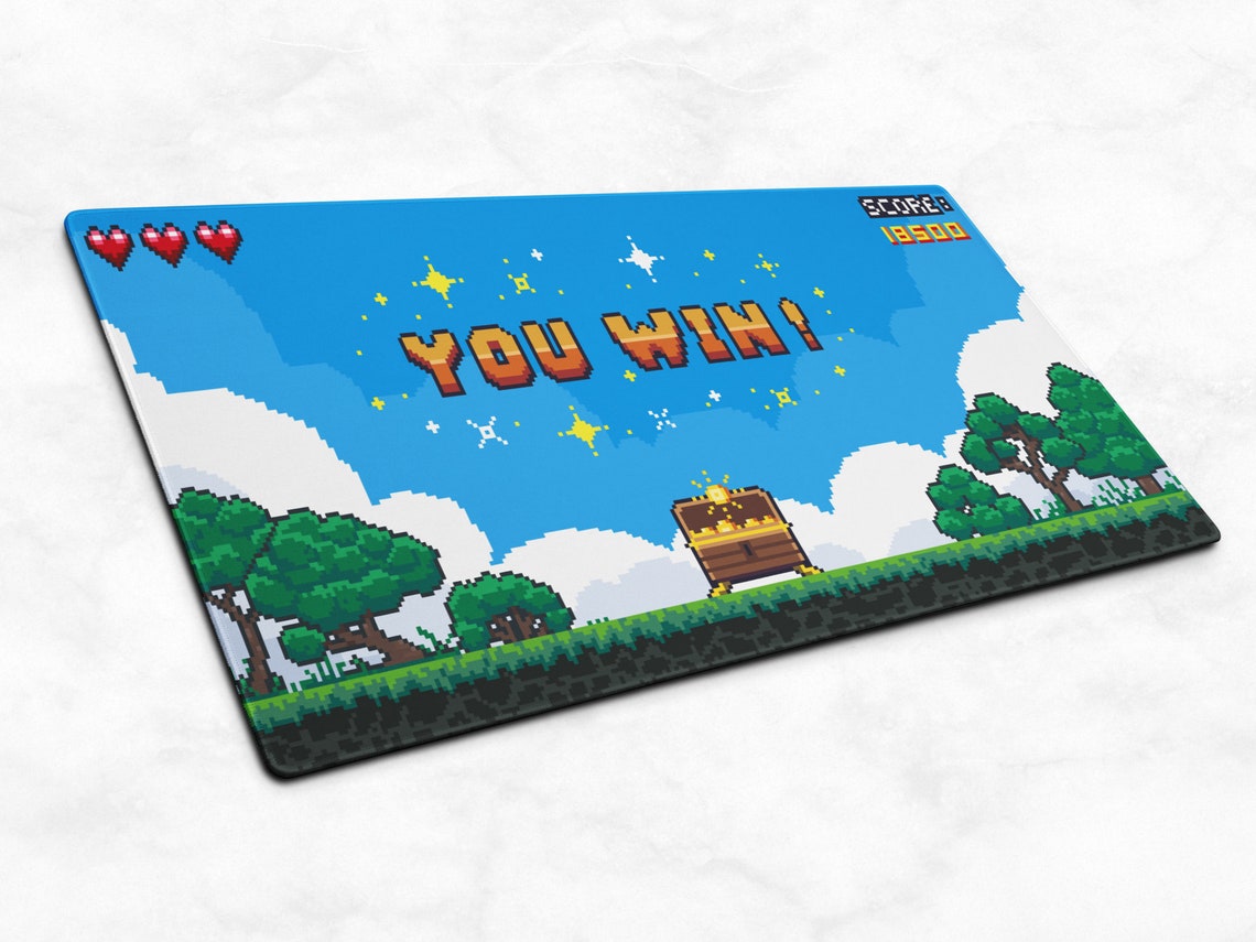 8-bit Retro Pixel Arcade You Win Desk Mat Gaming Large Mouse - Etsy