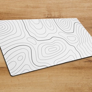 Topographic Abstract Desk Mat, White Geographic Map Gaming Large Mouse ...