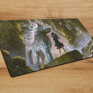 Fantasy Wolf Girl Desk Mat, Magic Forest Adventure Nature Aesthetic ...