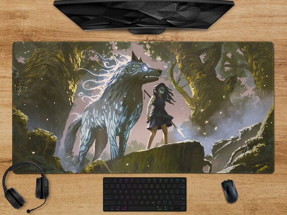 Fantasy Wolf Girl Desk Mat Magic Forest Adventure Nature - Etsy