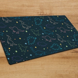 Dinosaur Outline Desk Mat, Stars Night Sky Prehistoric Stego Plesiosaur ...
