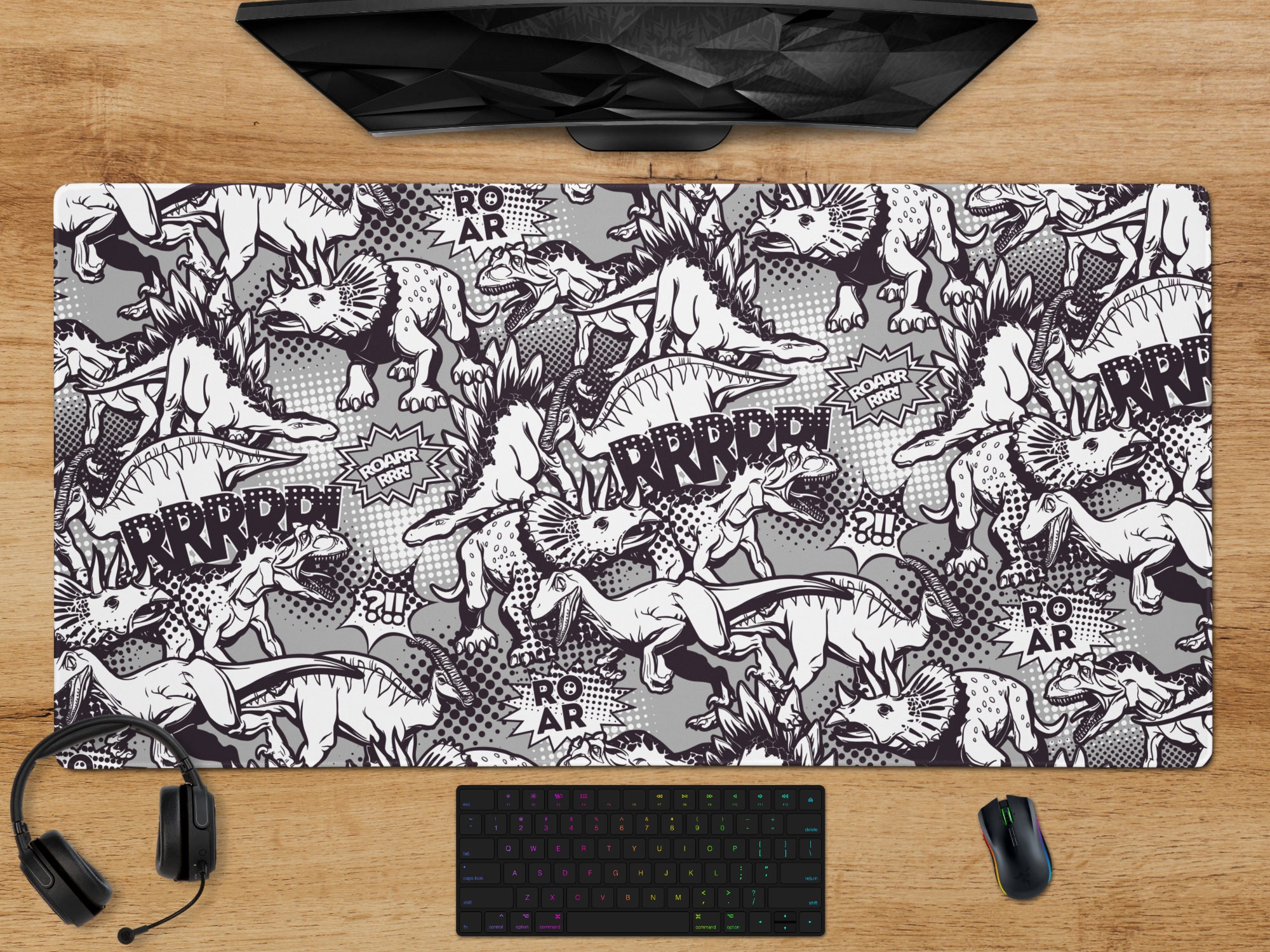Dinosaur Comic Desk Mat Prehistoric Stegosaur Triceratops - Etsy